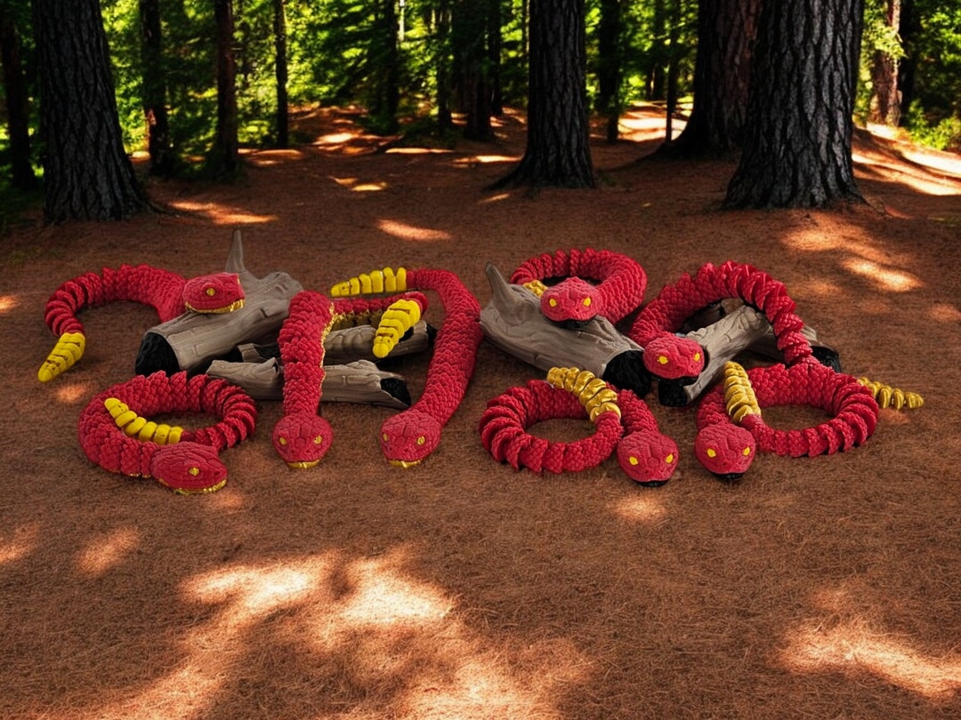 3D Printed Flexible Rattle Snake- 10 Inch Long Red and Yellow ...