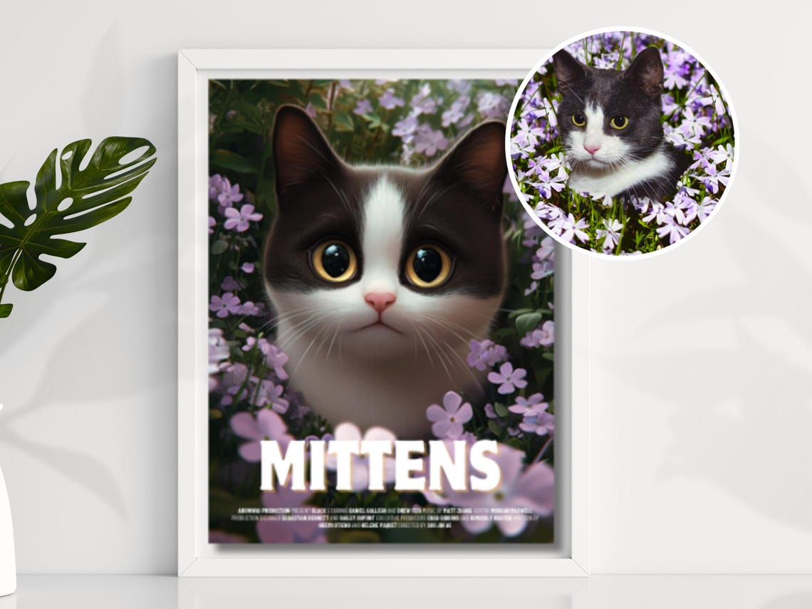Custom Cartoon Pet Portrait | Custom Cat Cartoon Wall Art | Digital Pet ...