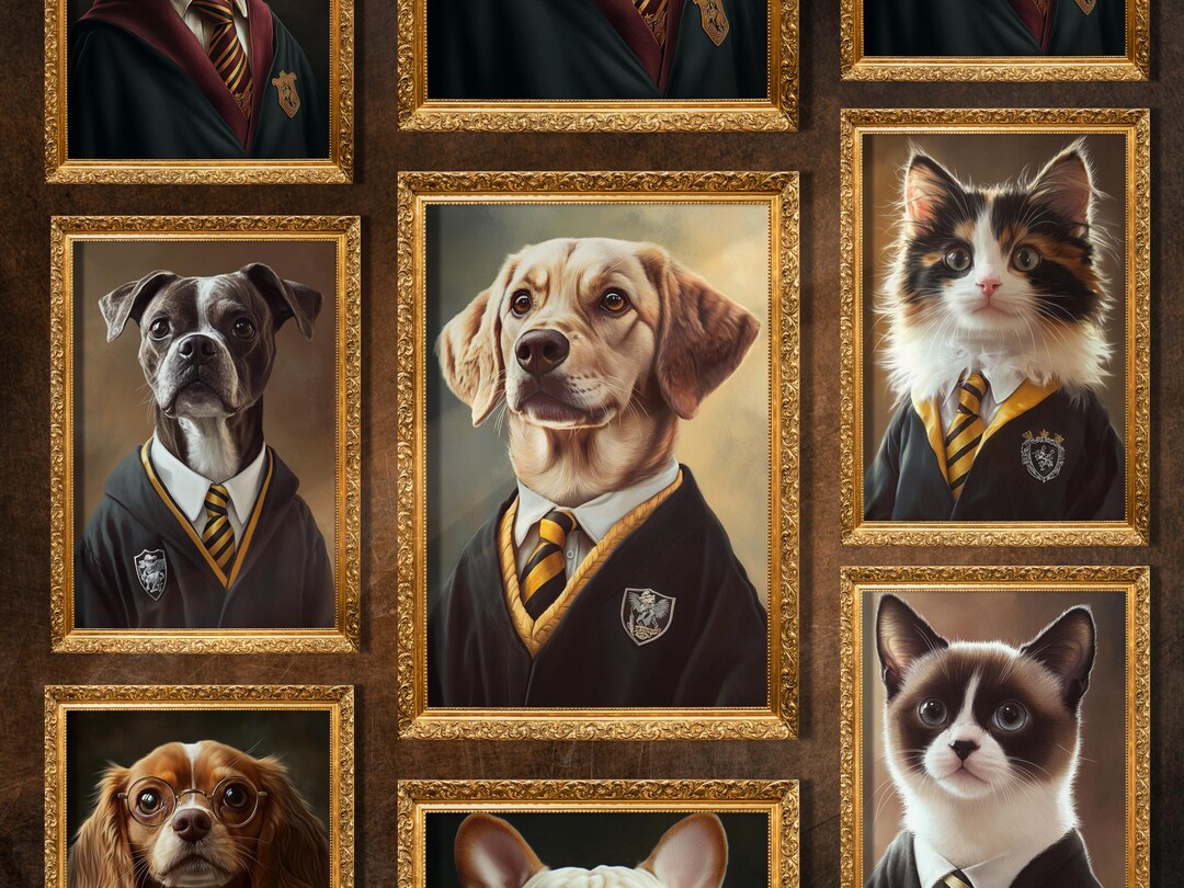 Custom Witch Pet Portrait Personalized Hufflepuff Wizard School Pet ...