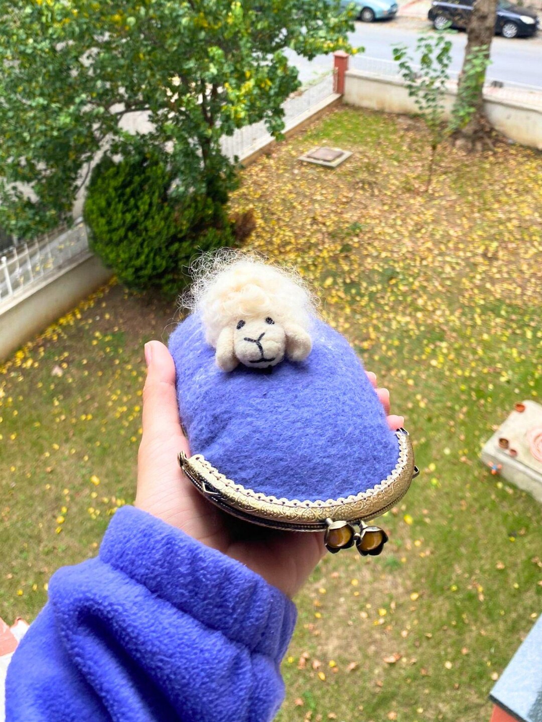 Blue Wet Felting Coin Purse With Sheep Figure for Women, Wet Felting ...