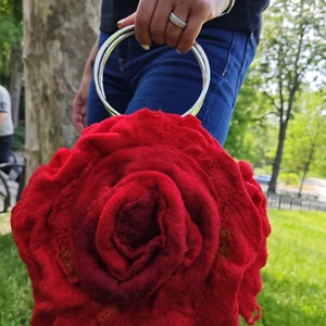 Rose Shaped Wet Felting Bag for Women, Clouch Bag, Handmade Leather Bag ...