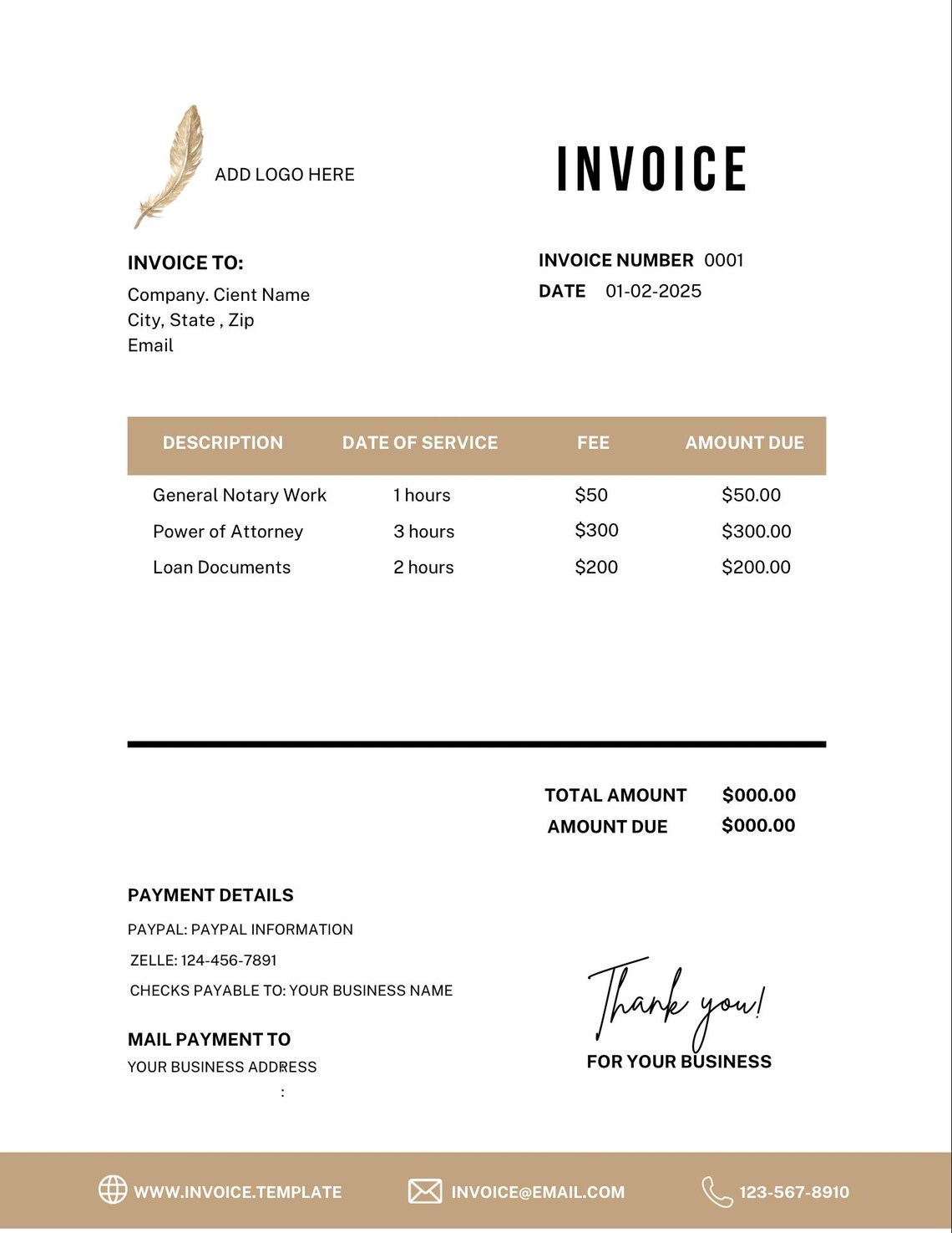 Editable Notary Public Invoice Template, US Letter Size (canva Design ...