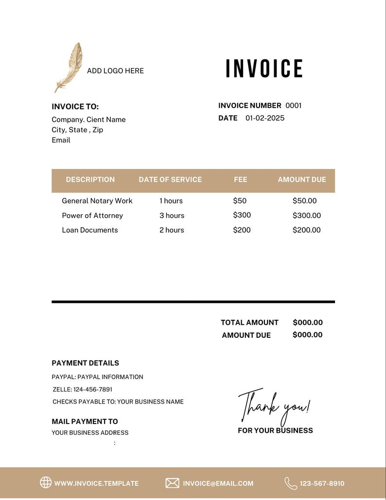 Notary Invoice, Canva Invoice, Notary Public Invoice, Notary Templates ...