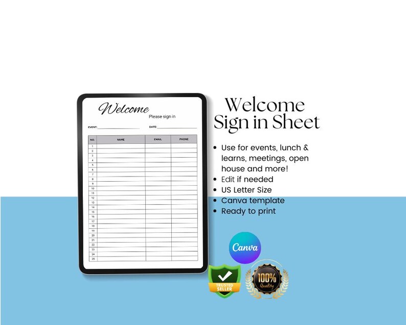 Sign-in Sheet, Attendance, Tracking Forms, Welcome, Events - Etsy