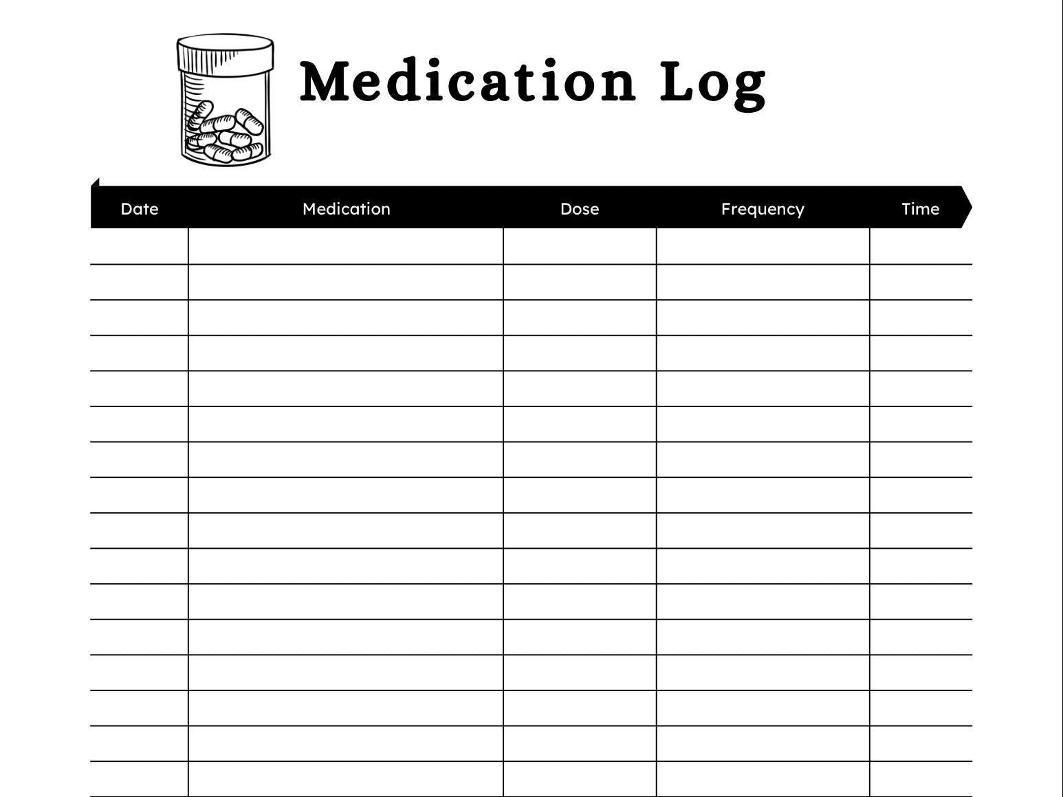 Medication Log Printable, Medication Tracker, Caregiver, Medicine Log ...