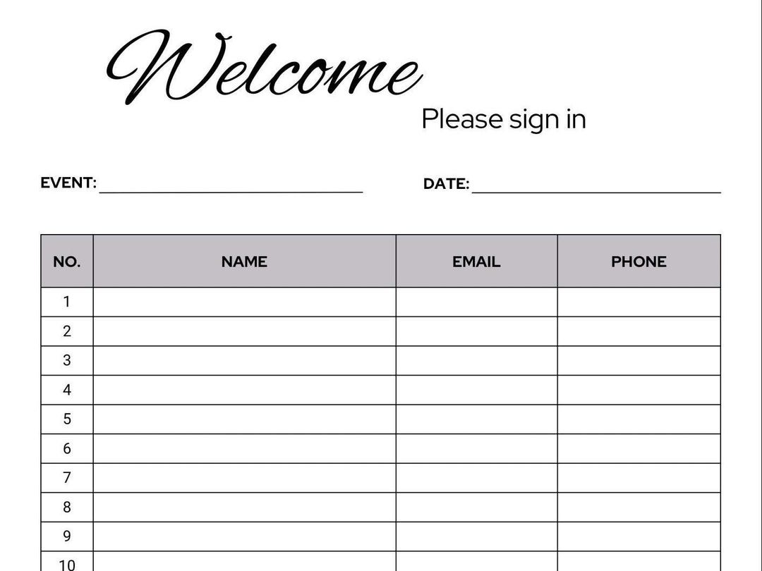 Welcome Sign-in Sheet, Open House Sign-in Sheet, Contact List, Open ...