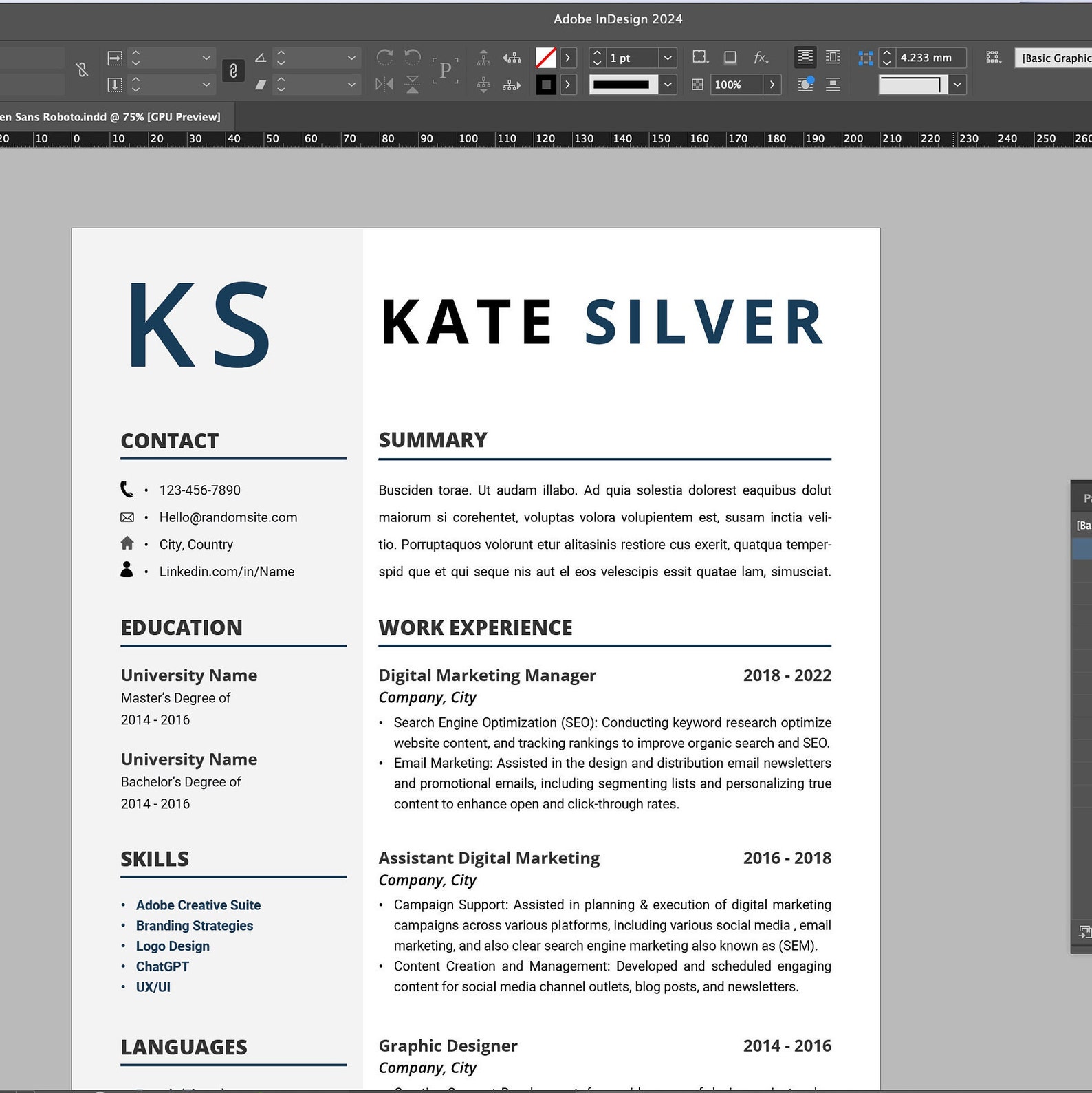 Minimalist Resume Template CV - Editable in Adobe Indesign - Reference ...