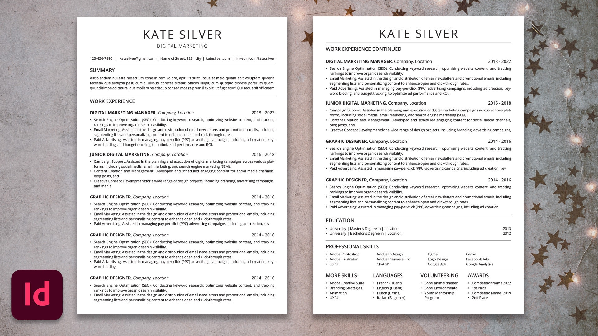 Indesign Resume Template CV - Minimalist Adobe Indesign & Illustrator ...