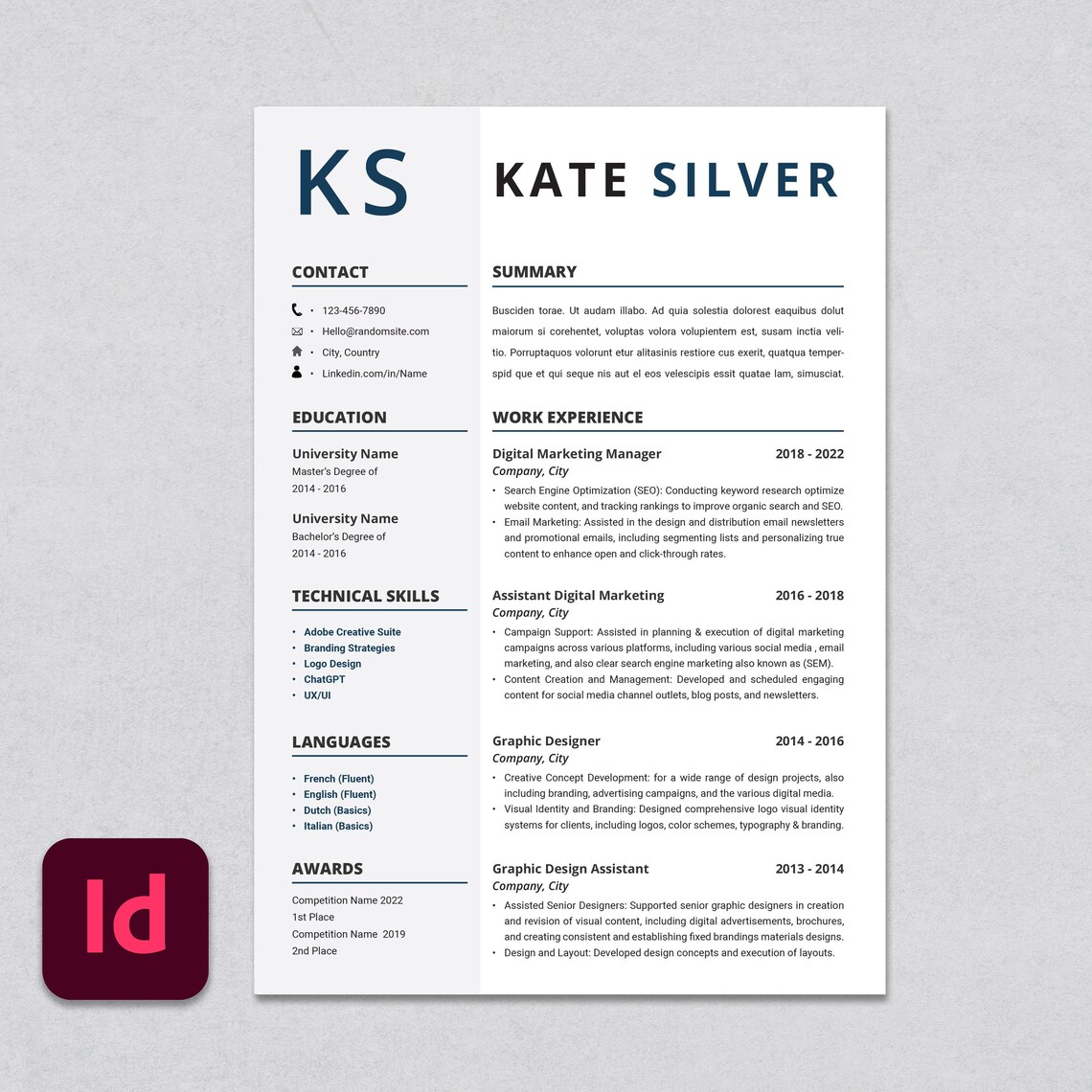 Minimalist Resume Template CV - Editable in Adobe Indesign - Reference ...