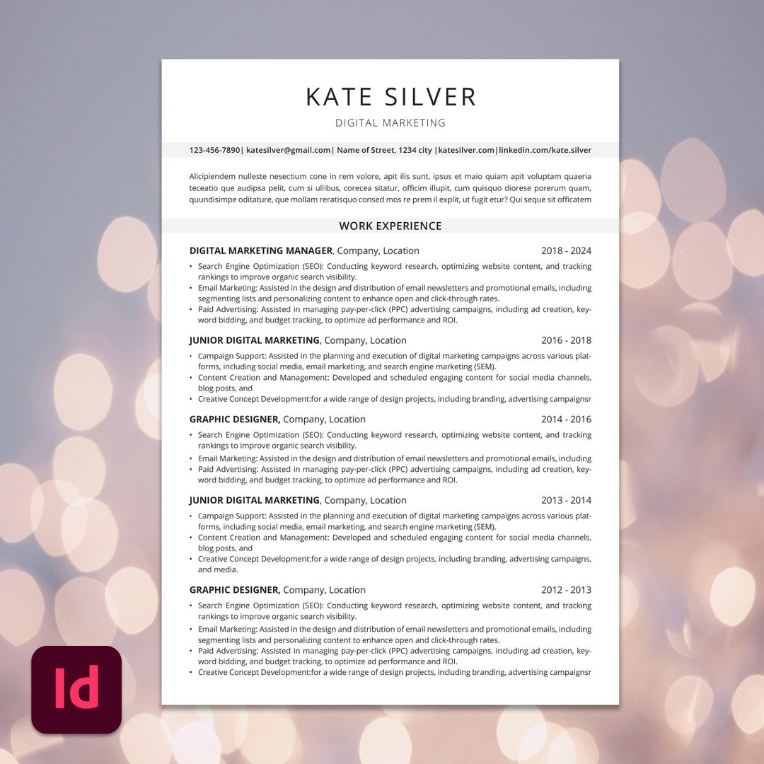 Indesign Resume Template CV Adobe Indesign & Illustrator - Etsy