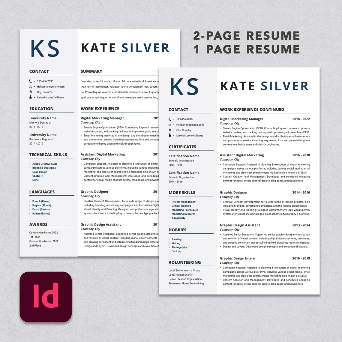 Minimalist Resume Template CV - Editable in Adobe Indesign - Reference ...