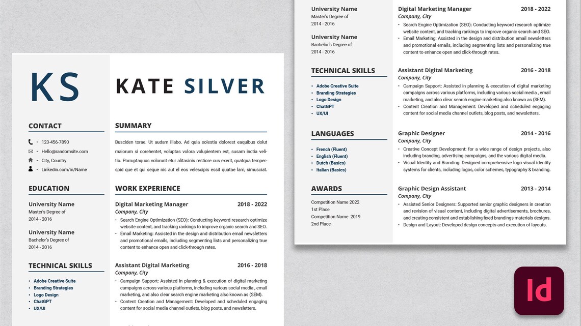 Minimalist Resume Template CV - Editable in Adobe Indesign - Reference ...