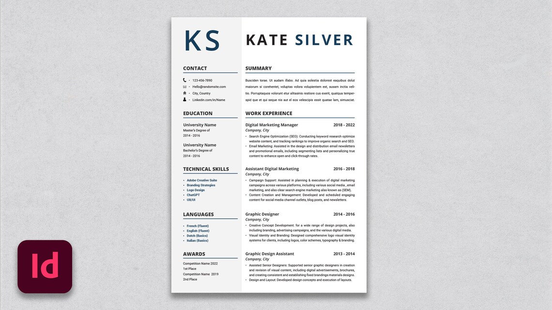 Minimalist Resume Template CV - Editable in Adobe Indesign - Reference ...