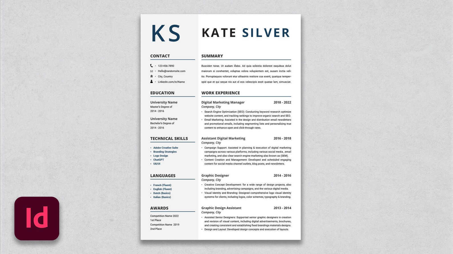 Minimalist Resume Template CV - Editable in Adobe Indesign - Reference ...