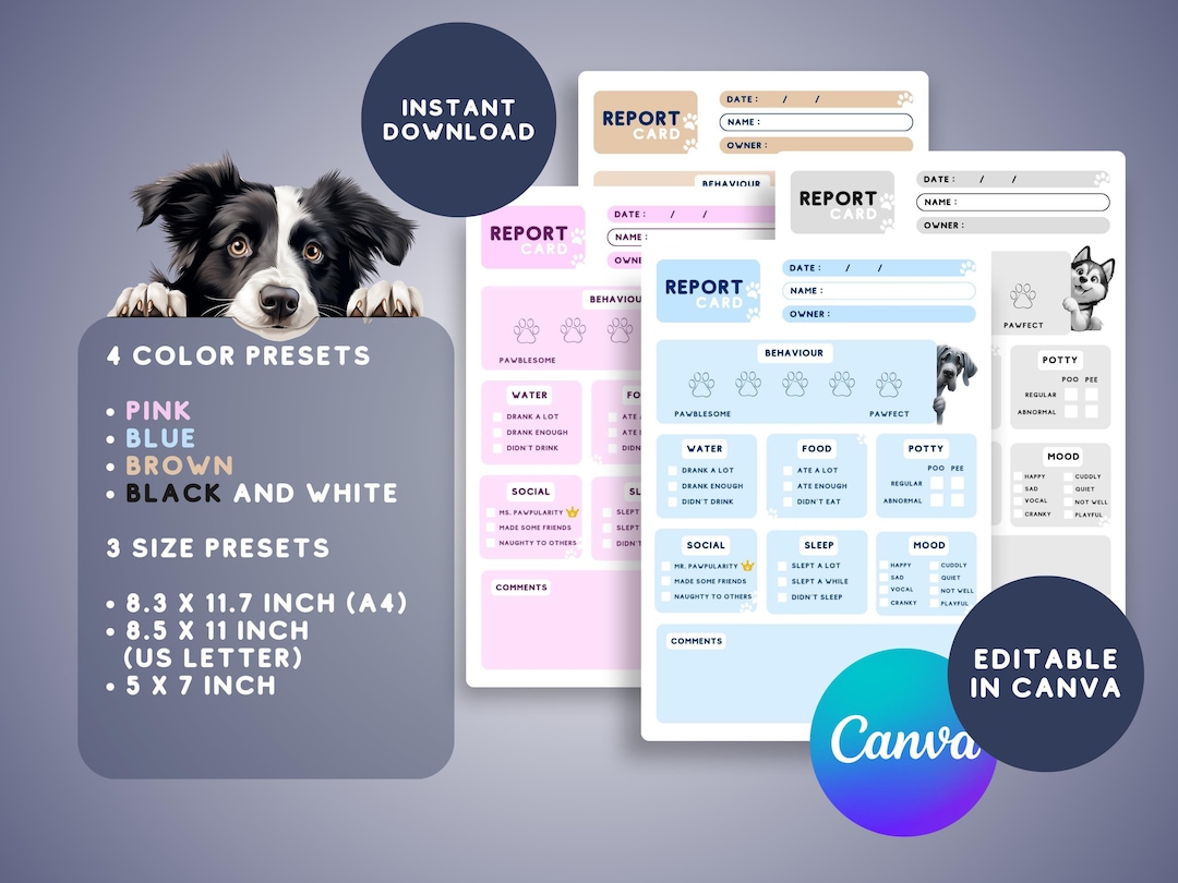 Dog Report Card | Editable in Canva | Daycare Report Card | Pet Report ...