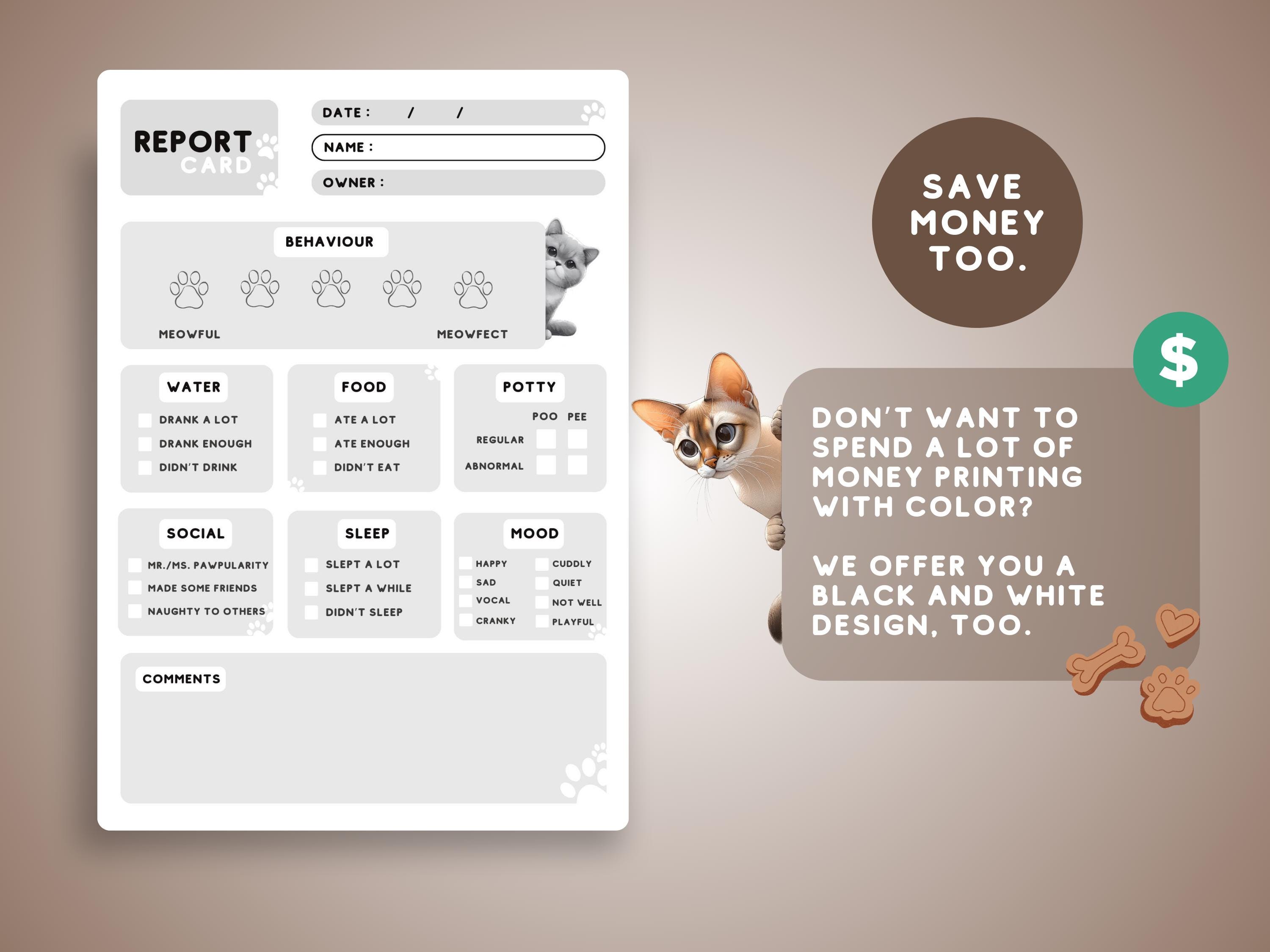 Cat Daycare Report Card Template: Editable Pet Tracker (digital ...
