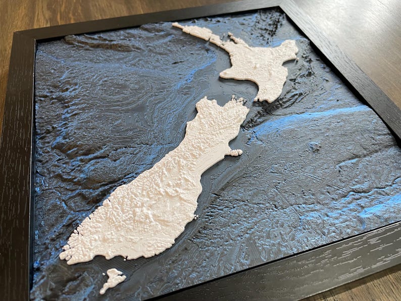 3D Printed New Zealand Topographic Map With Seafloor - Framed Wall Art ...