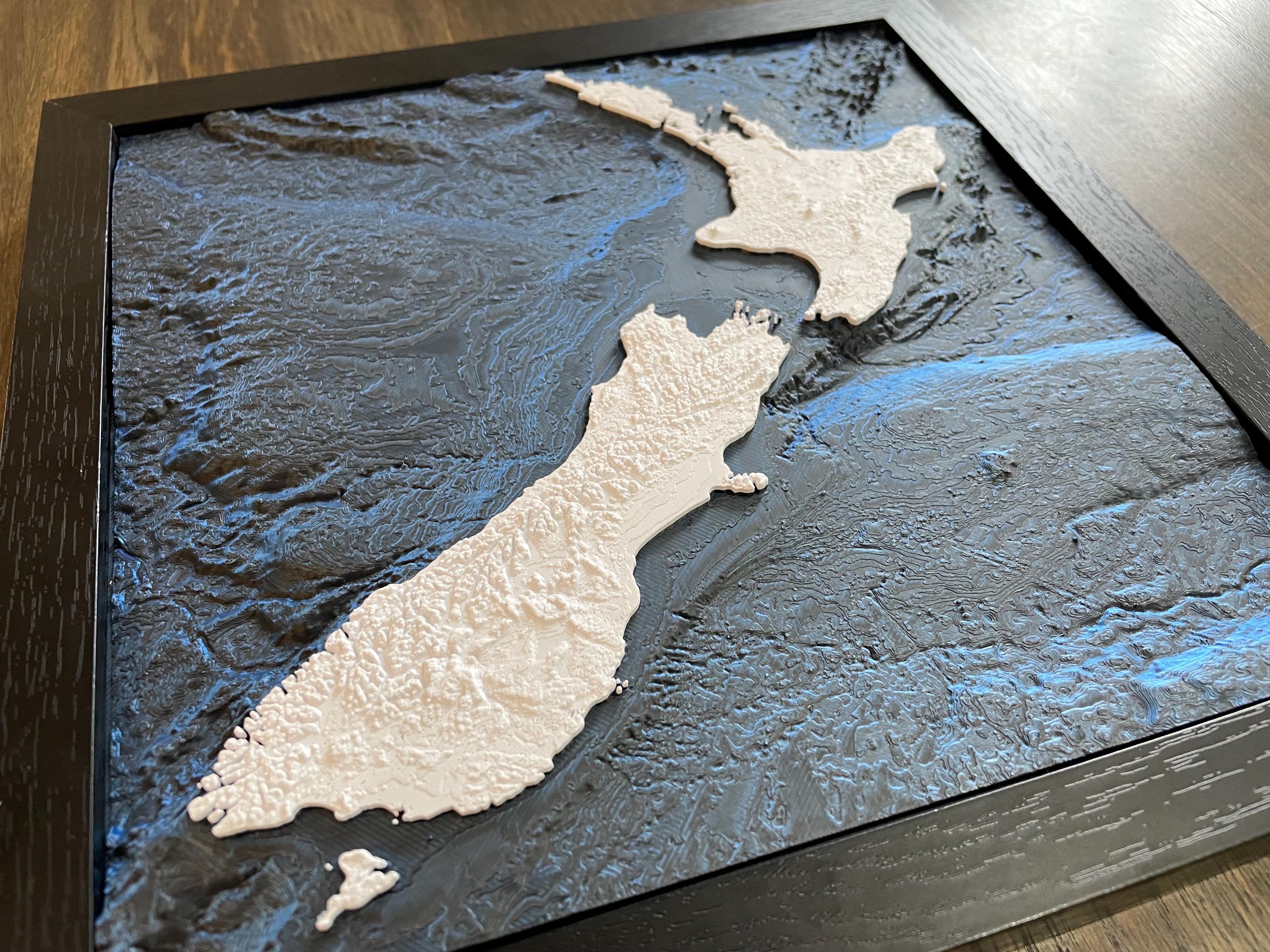 3D Printed New Zealand Topographic Map With Seafloor - Framed Wall Art ...