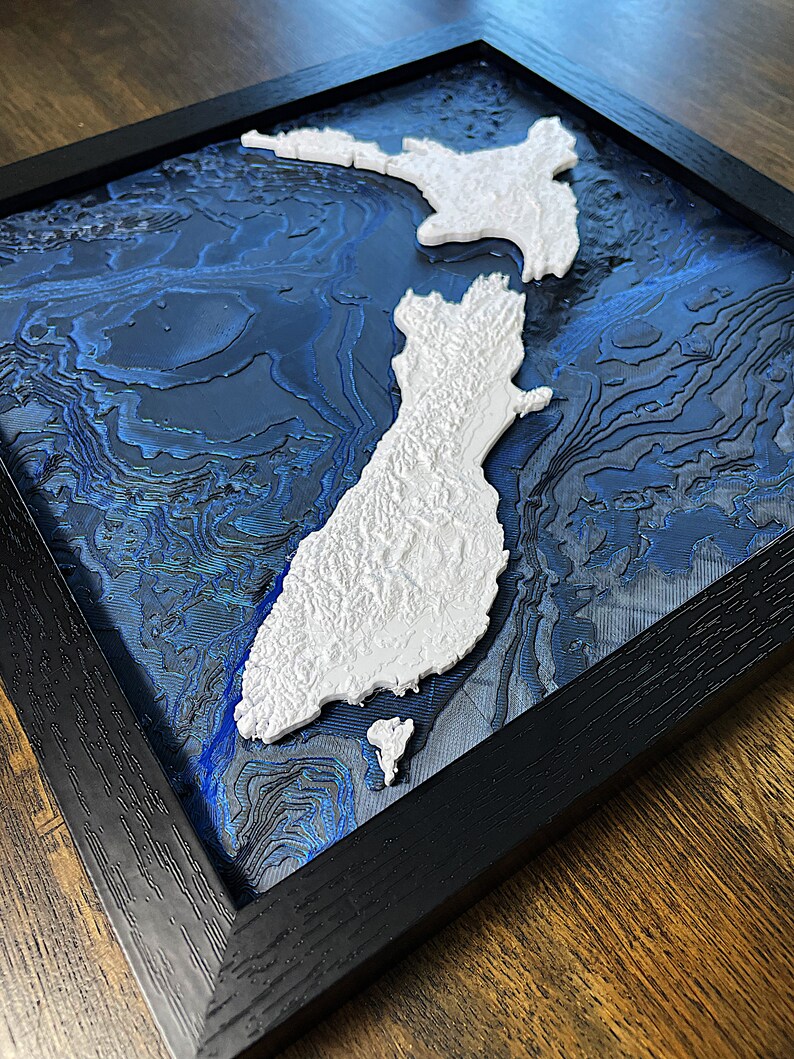 3D Printed New Zealand Topographic Map With Seafloor Framed Wall Art - Etsy