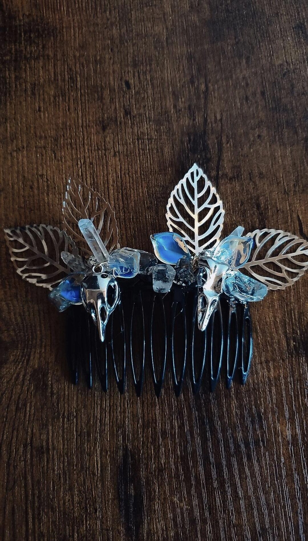 Gothic Raven Skull Hair Comb With Quartz and Selenite - Etsy