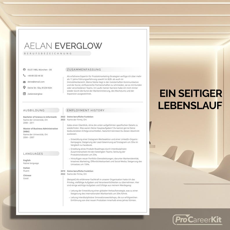 CV Template Without Photo, Application Templates German Word, Modern ...