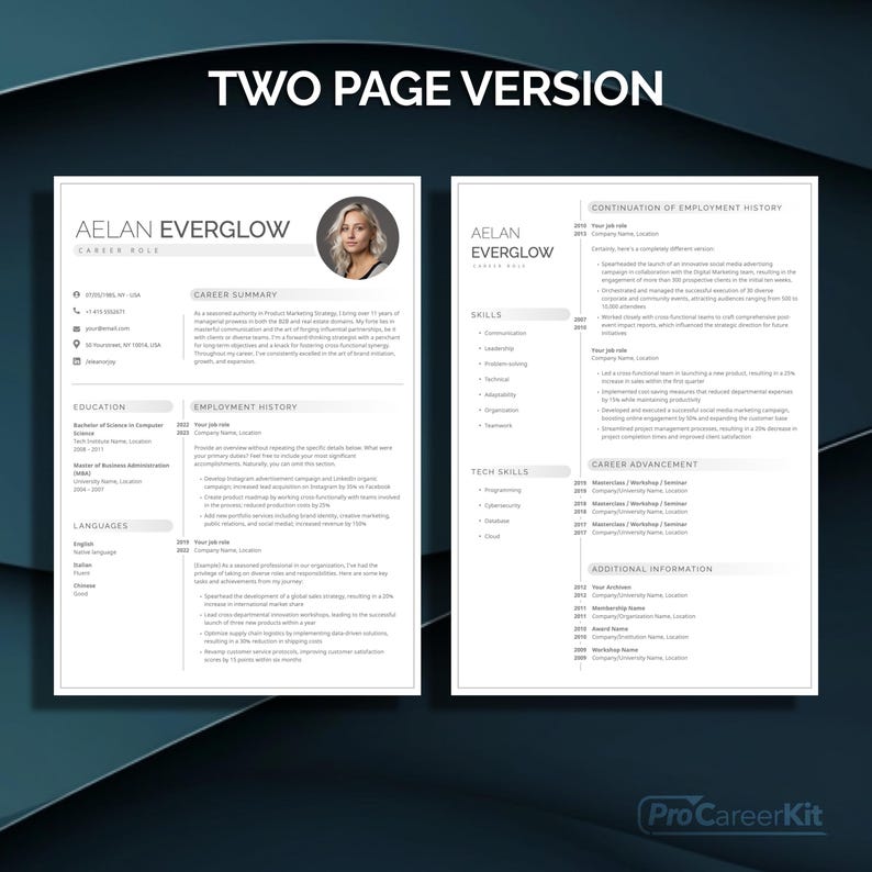 EN Modern CV Template 2024 - CV Template for Word, Pages, Application Template With Photo, Icons ...