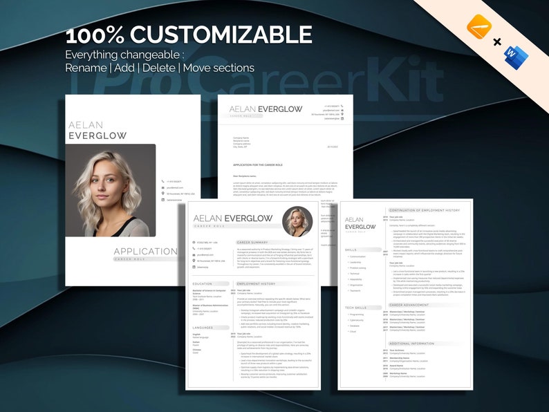 EN Modern CV Template 2024 - CV Template for Word, Pages, Application ...