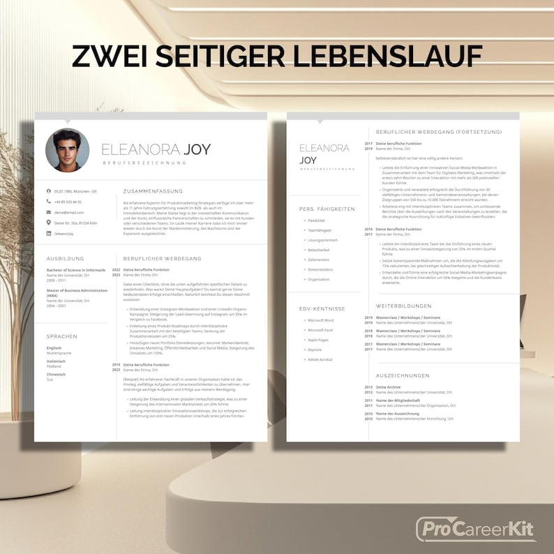 German CV Templates for Word, Pages, Modern CV and Creative CV in ...