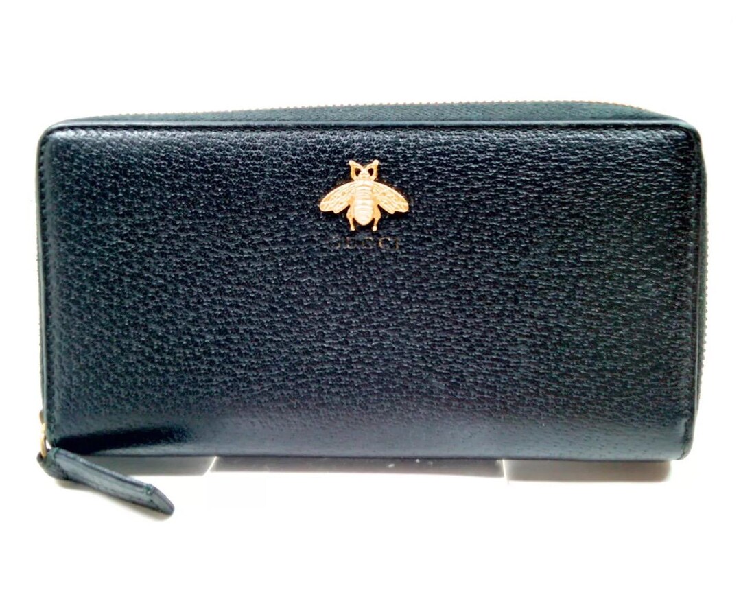 Luxurious Gucci Animalier Bee Black Leather Wallet - Mint Condition ...