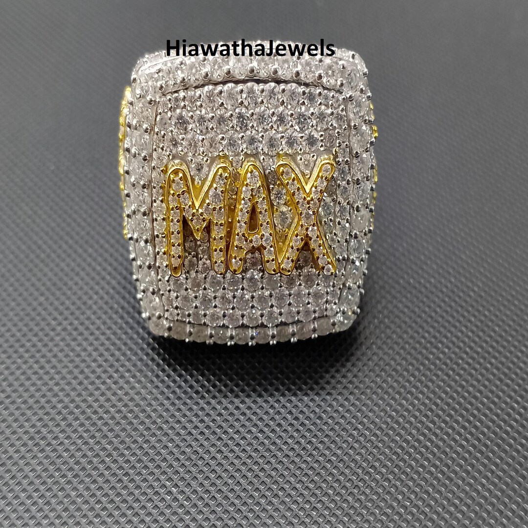 Custom Fancy Silver Name Ring Iced Out Ring Men Ring Real Brilliant ...