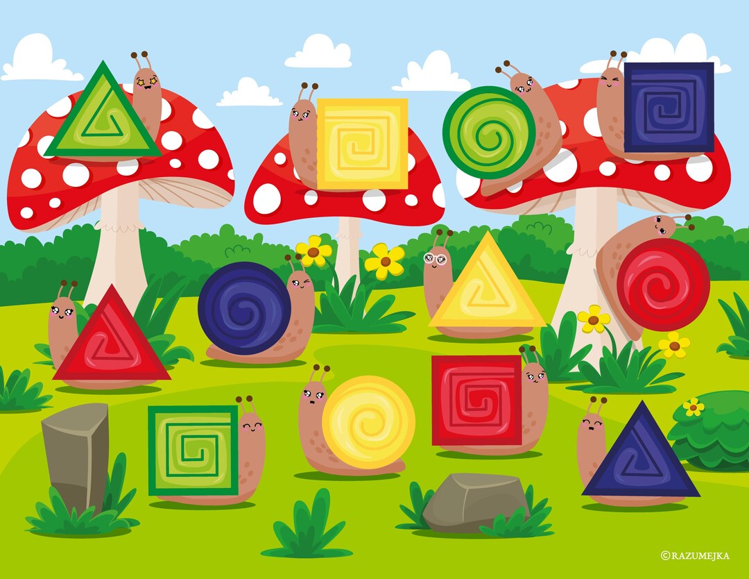 Educational Kids Game: Shapes and Colors Learning Kit - COLORED SNAILS ...