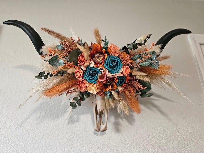 Custom Floral Resin Cow Skull: Boho Farmhouse Centerpiece - Etsy