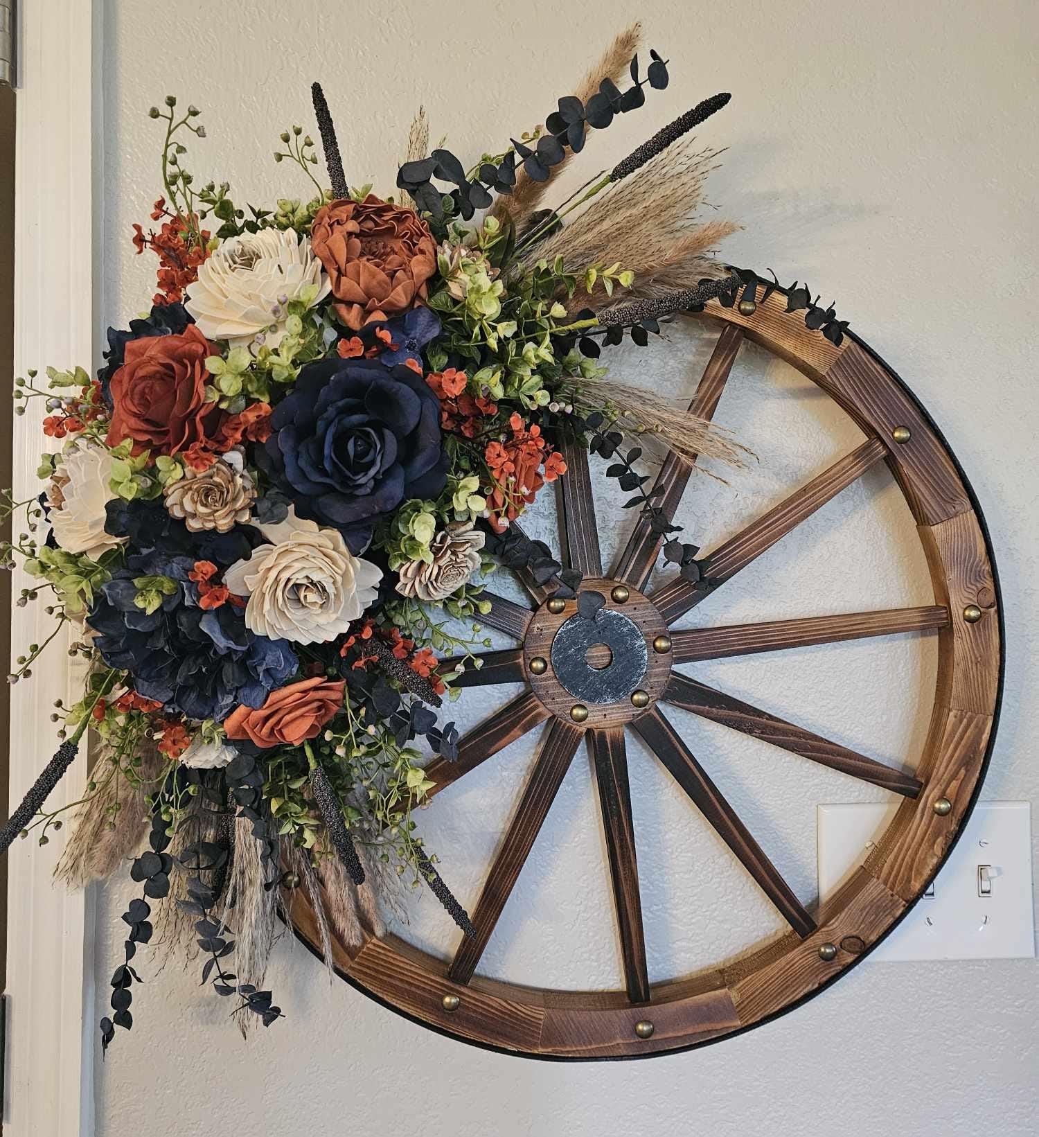 Custom Floral Wagon Wheel, Hanging Farmhouse Decor, Home Decor, Flower ...