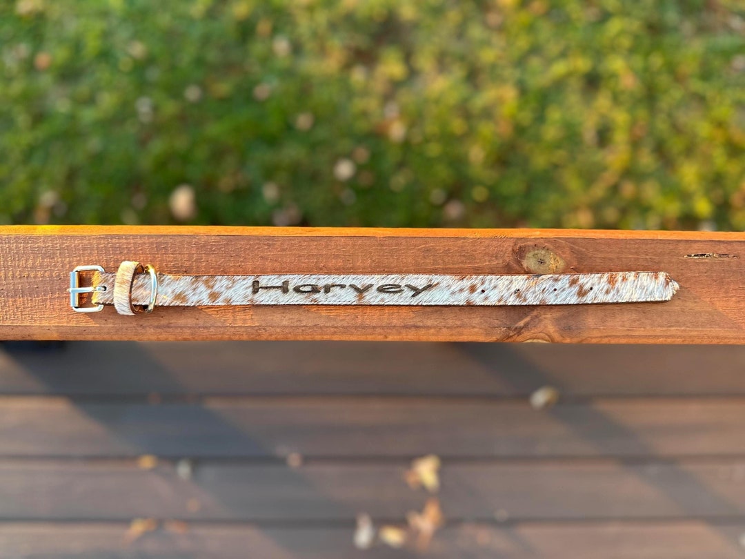 Cow Hide Collar Free Engraving, Dog Collar, Custom Dog Collar, Engraved ...