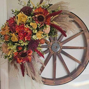 Custom Floral Wagon Wheel, Hanging Farmhouse Decor, Home Decor, Flower ...