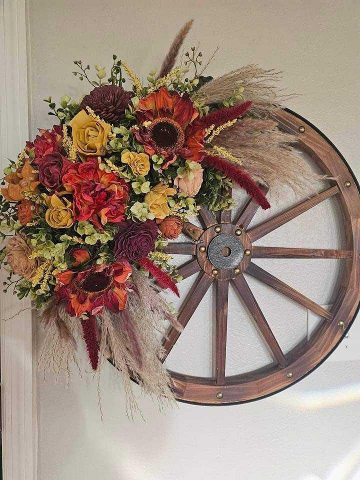 Custom Floral Wagon Wheel, Hanging Farmhouse Decor, Home Decor, Flower ...
