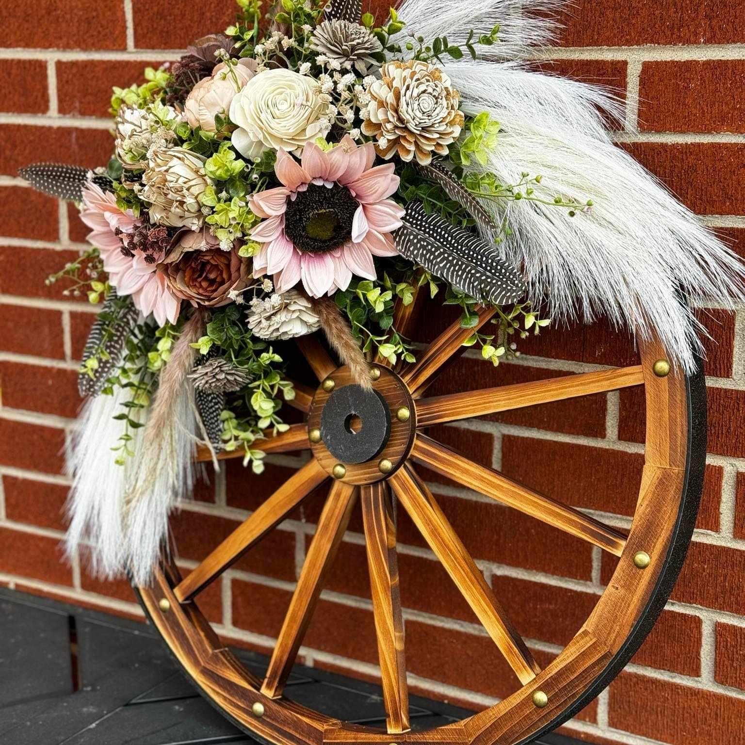 Custom Floral Wagon Wheel, Hanging Farmhouse Decor, Home Decor, Flower ...