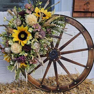 Custom Floral Wagon Wheel, Hanging Farmhouse Decor, Home Decor, Flower ...
