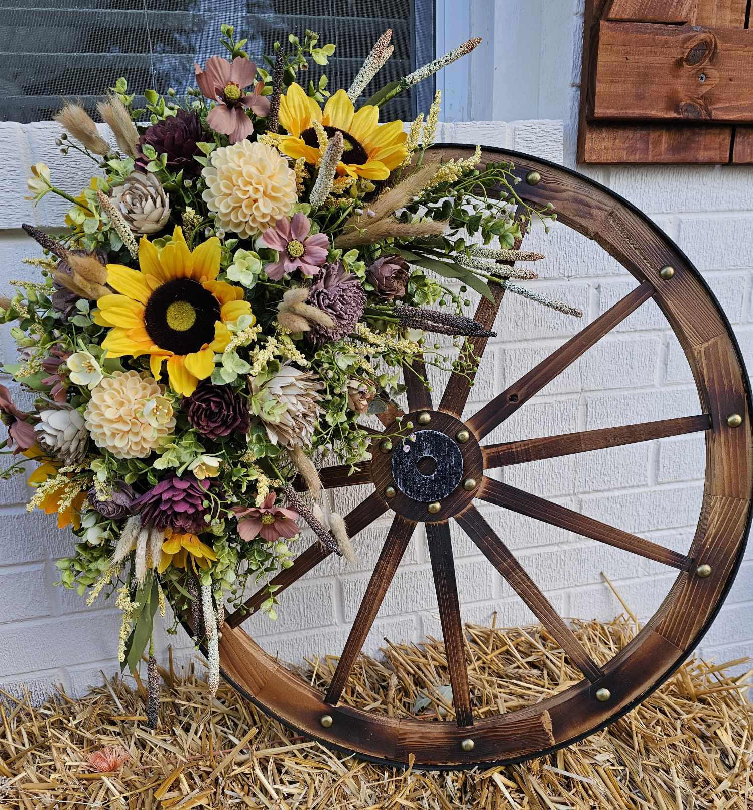 Custom Floral Wagon Wheel, Hanging Farmhouse Decor, Home Decor, Flower ...