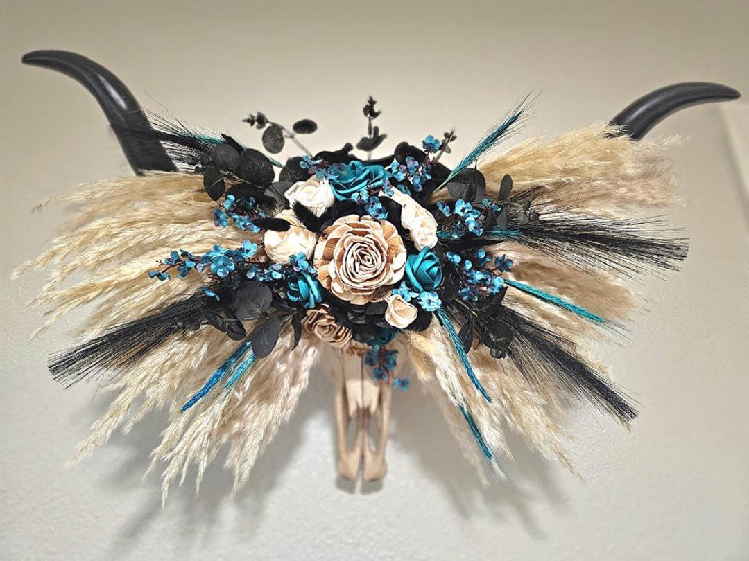 Custom Resin Floral Cow Skull: Boho Farmhouse Wall Decor - Etsy