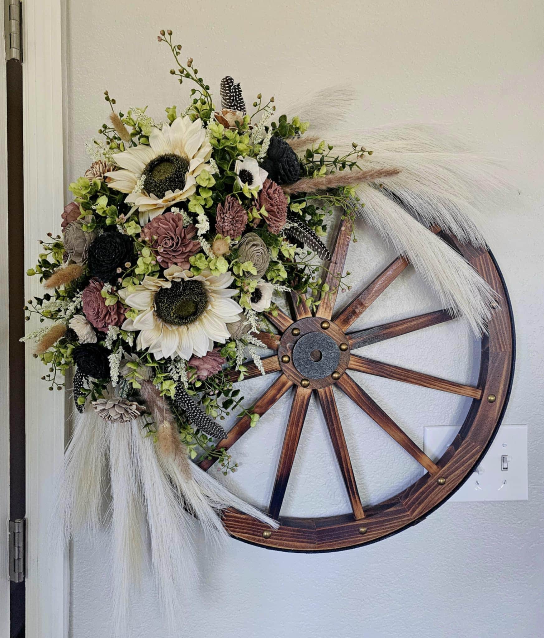 Custom Floral Wagon Wheel, Hanging Farmhouse Decor, Home Decor, Flower ...