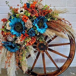 Custom Floral Wagon Wheel, Hanging Farmhouse Decor, Home Decor, Flower ...
