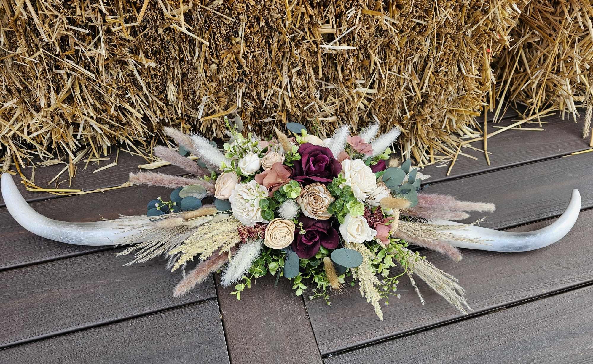 Custom Floral Bull Horns: Farmhouse Centerpiece, Faux Flower ...