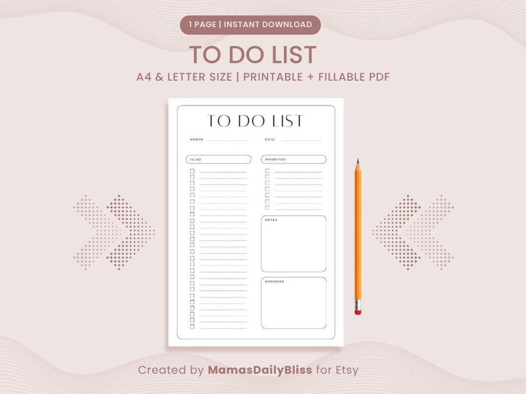 Monthly to Do List Printable, Simple Tasks List Template, A4/letter ...