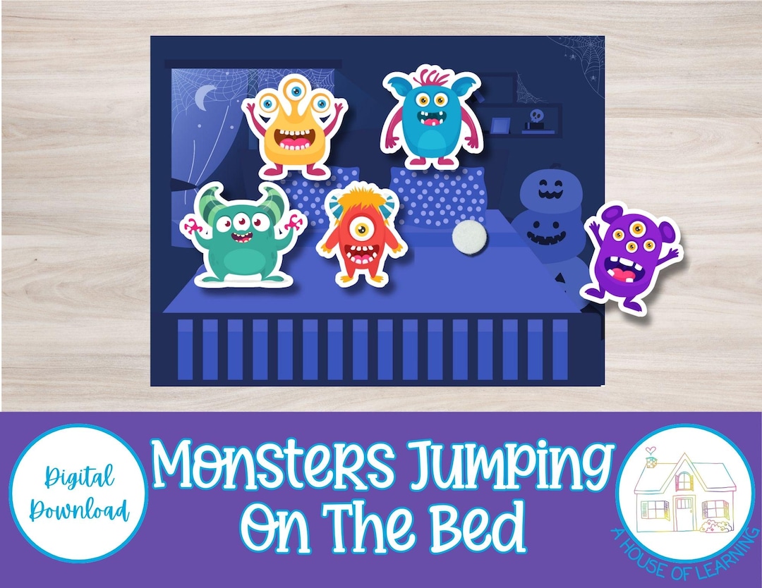 Five Little MONSTERS Jumping on the Bed | Halloween Nursery Rhyme ...
