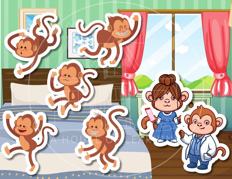 Five Little Monkeys Jumping on the Bed | Nursery Rhyme | Learning Game ...