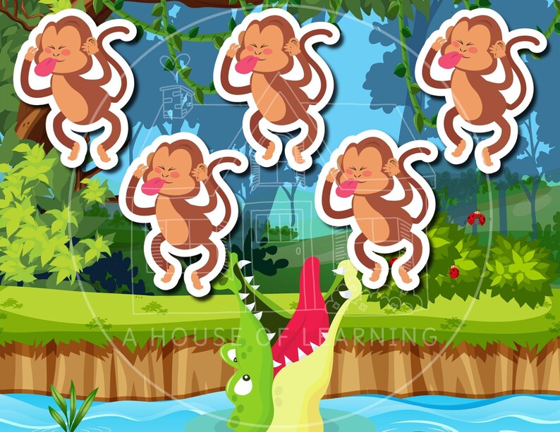 Five Little Monkeys Teasing Mr. Alligator | Nursery Rhyme | Learning ...