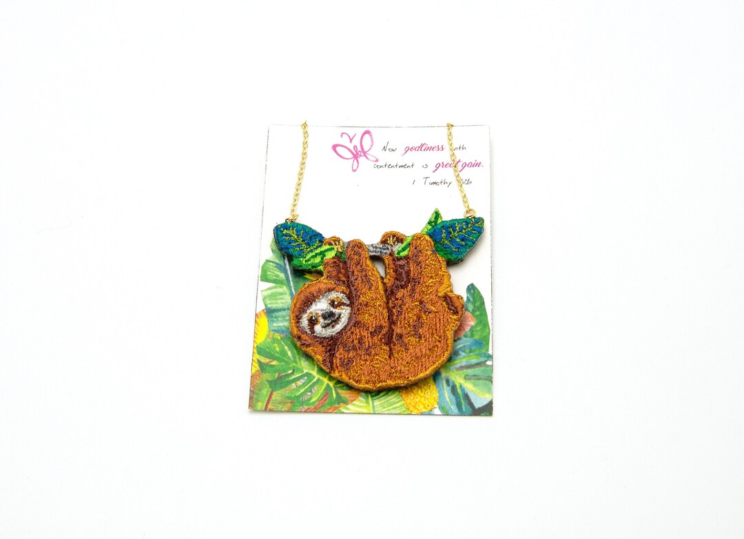 Sloth Embroidered Necklace in 14k Gold Fill. Sloth, Jewelry, Necklace ...