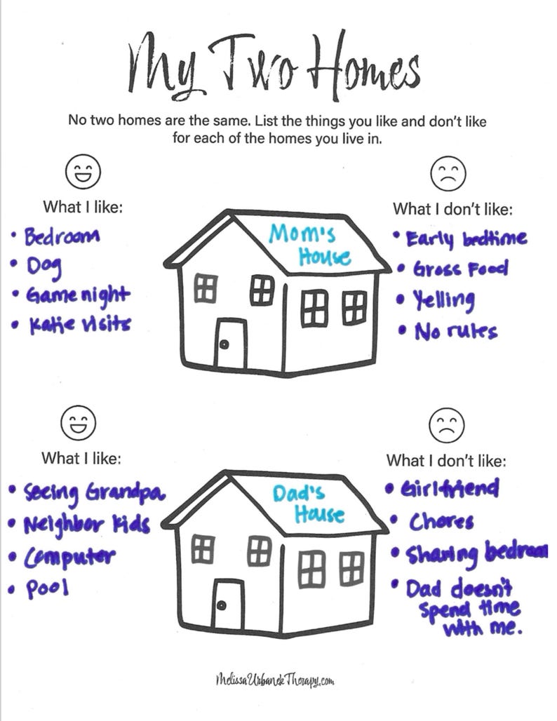 My Two Homes, Divorce Worksheet, Play Therapy, Children's Mental Health ...