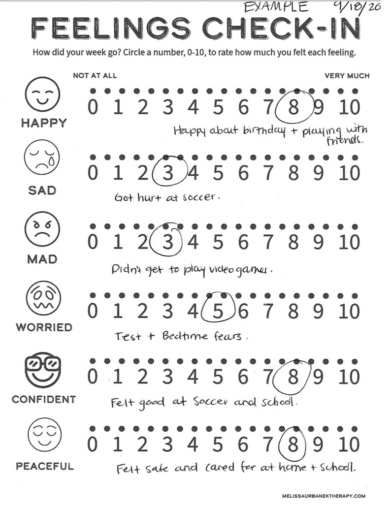 Feelings Check-in, Emotion Worksheet, Play Therapy Worksheet, Social ...